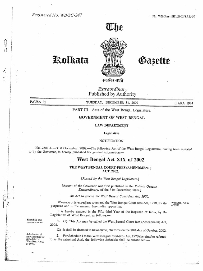 West Bengal Court-Fees Amendment 2002 | PDF