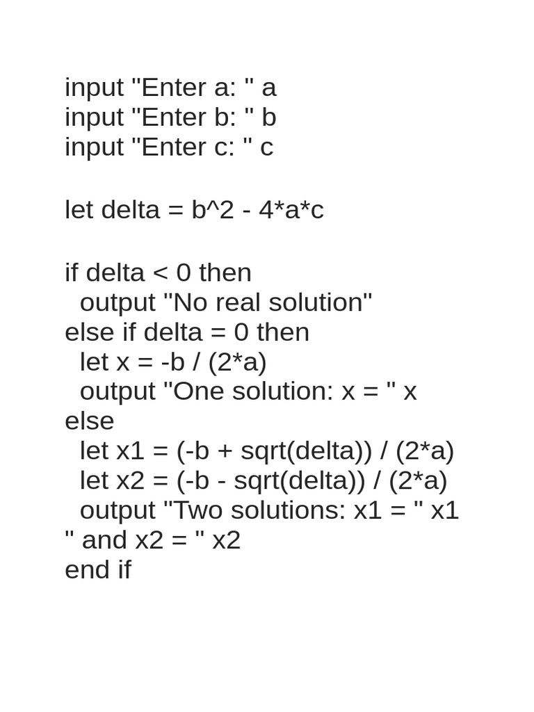 Quadratic Equation Solver Code | PDF