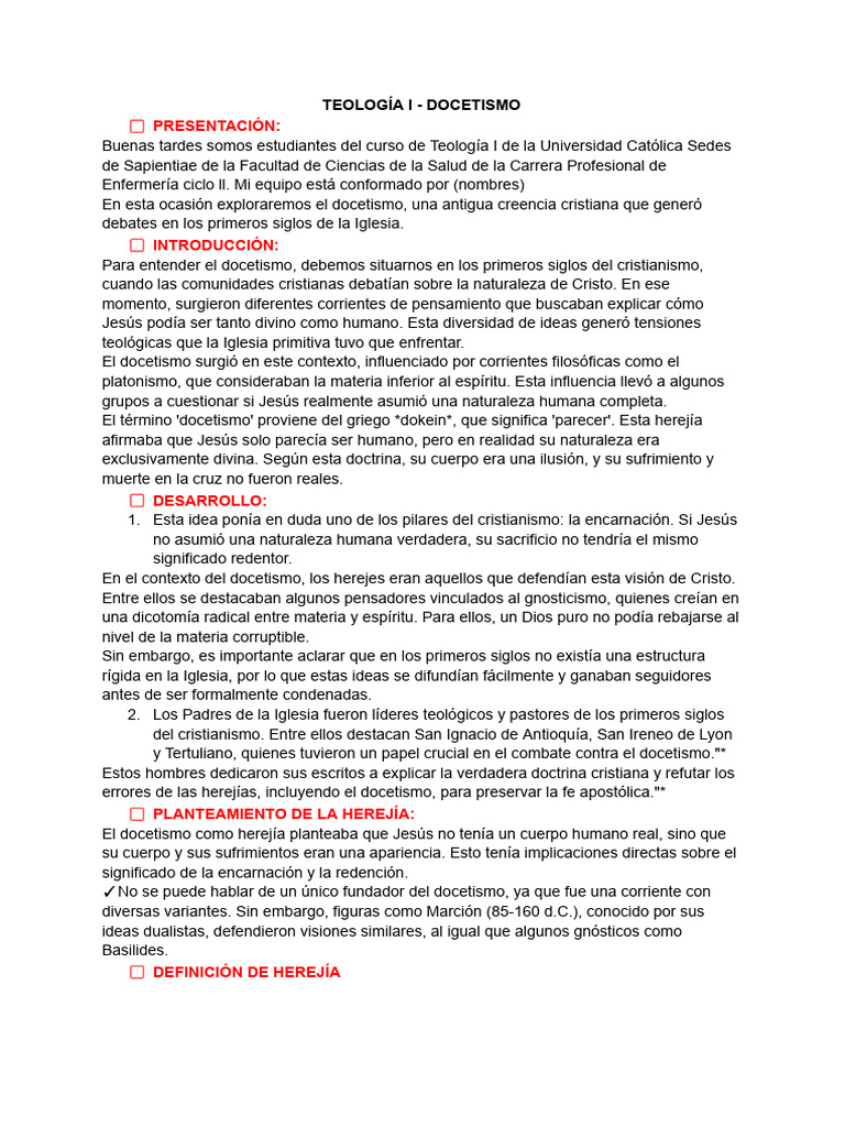 Teología I - Docetismo | PDF | Herejía | Cristo (título)