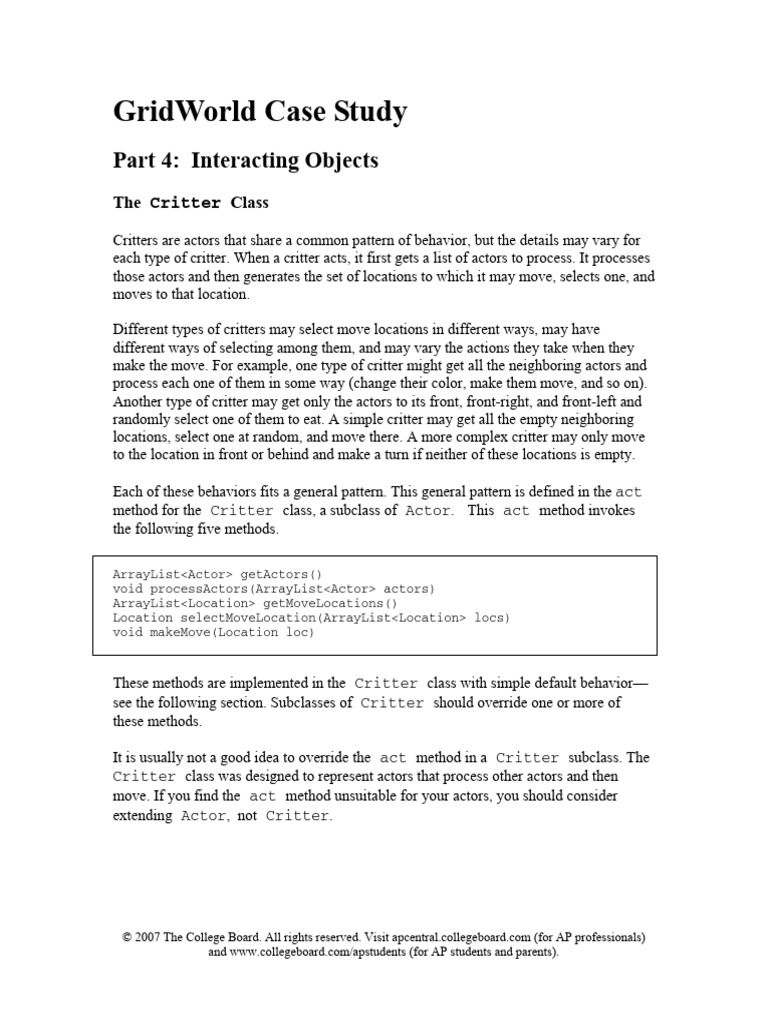 Ap07 Gridworld Casestudy 4 v2 | PDF | Method (Computer Programming) | Inheritance (Object ...
