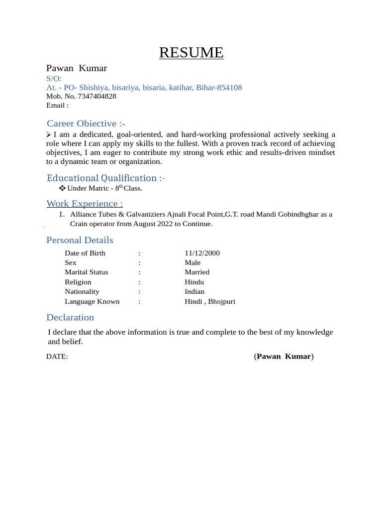 Resume: Pawan Kumar | PDF