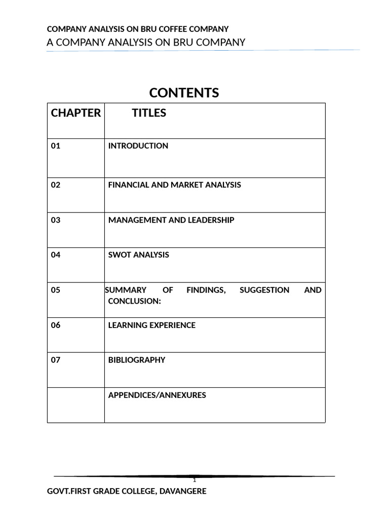 Bru Coffee Company Project | PDF | Coffee | Price–Earnings Ratio