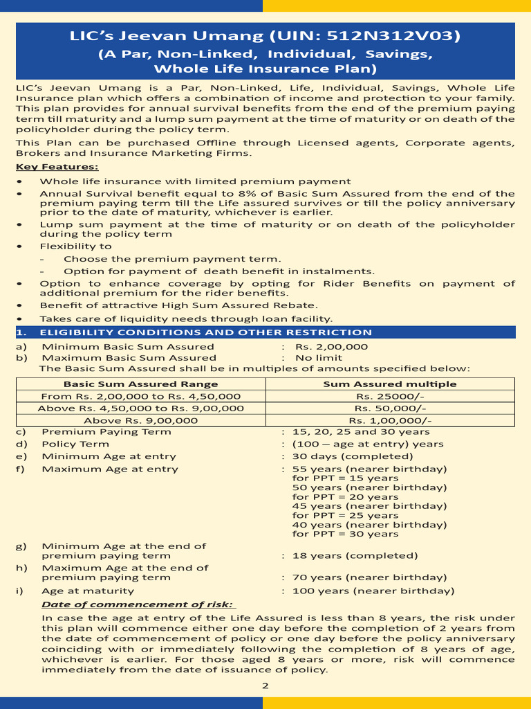 LIC Jeevan Umang Insurance Overview | PDF | Insurance | Life Insurance