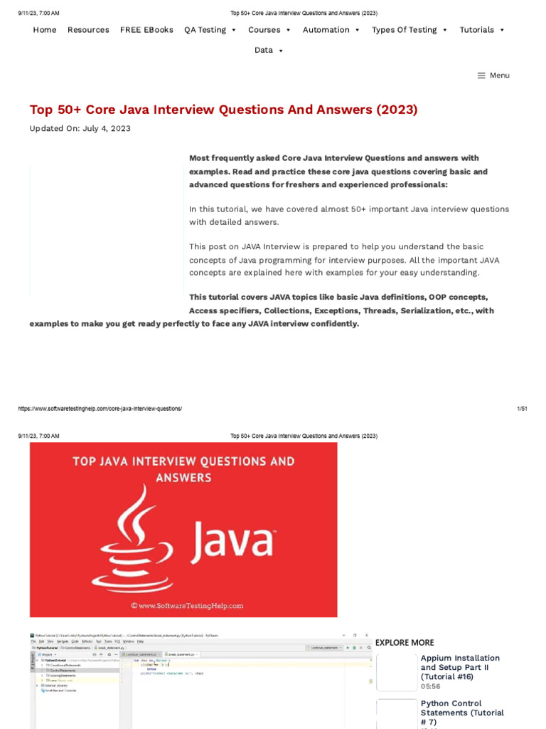Top 50 Core Java Interview Questions And Answers 2023 Pdf Method Computer Programming