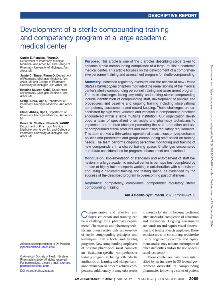Development of A Sterile Compounding Training Program | PDF | Pharmacy ...