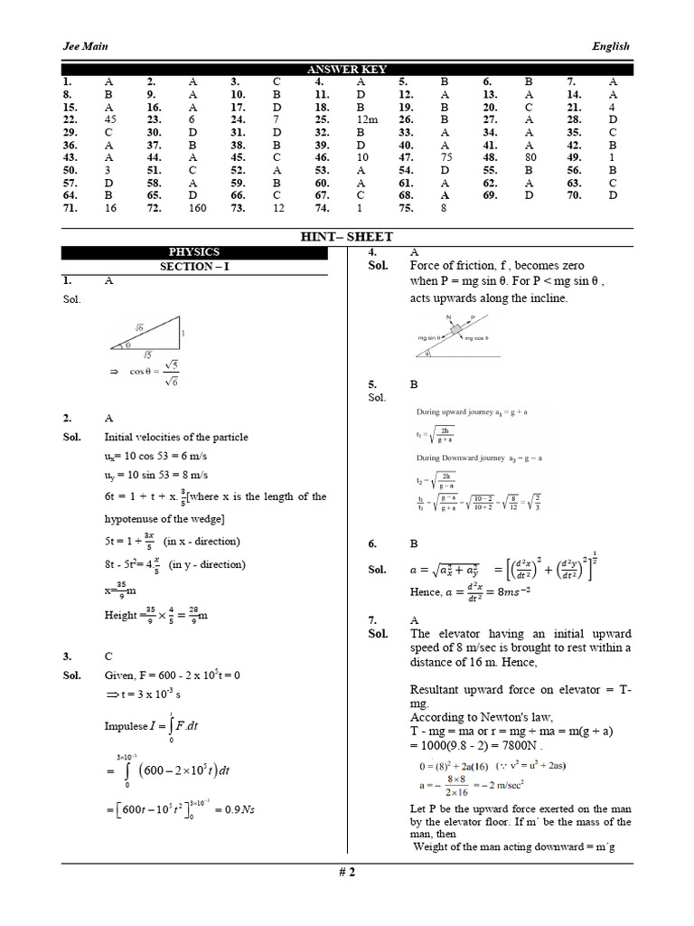 Jee Main PT 01 - Solution + Answer Key (Xi) - 1511071 - 2024 - 11 - 18 - 14 - 57 | PDF