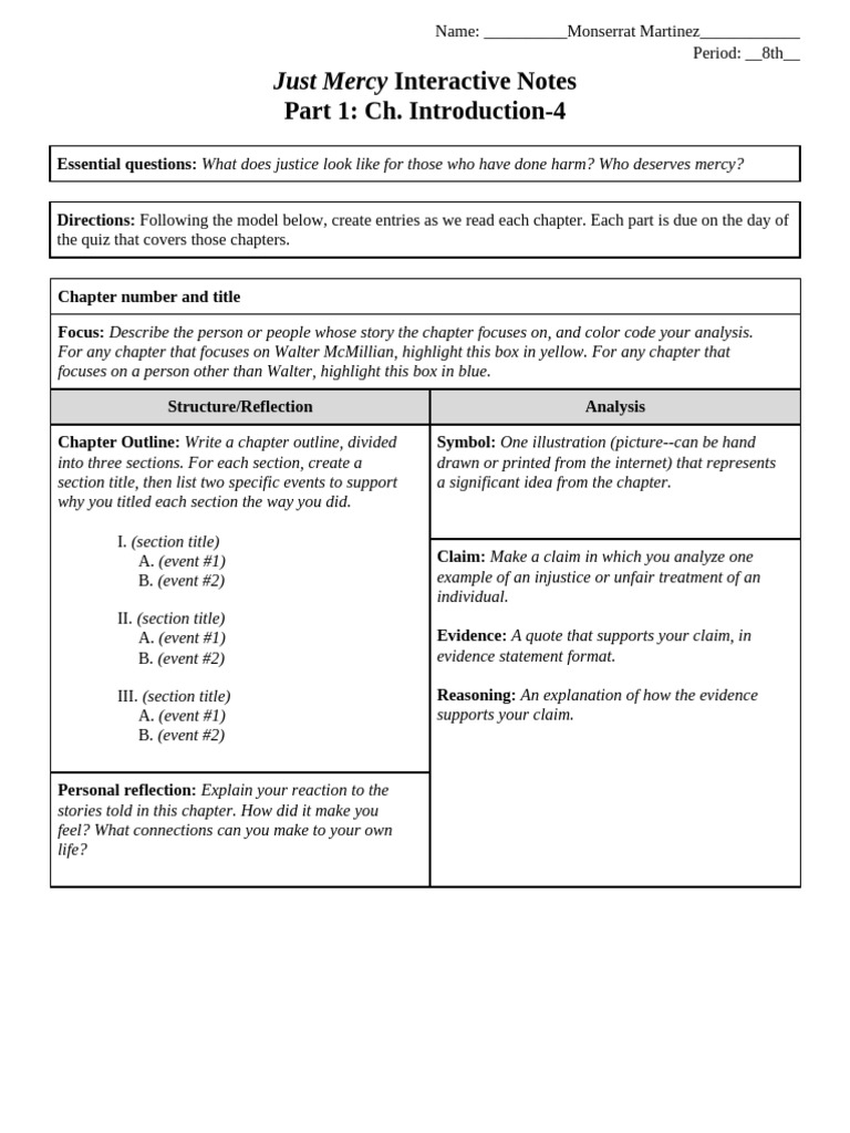 Just Mercy Interactive Notes: Ch. 1-4 | PDF | Justice | Crime & Violence