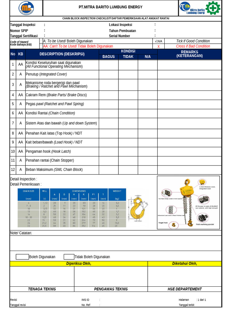 Form Inspeksi Chain Block | PDF