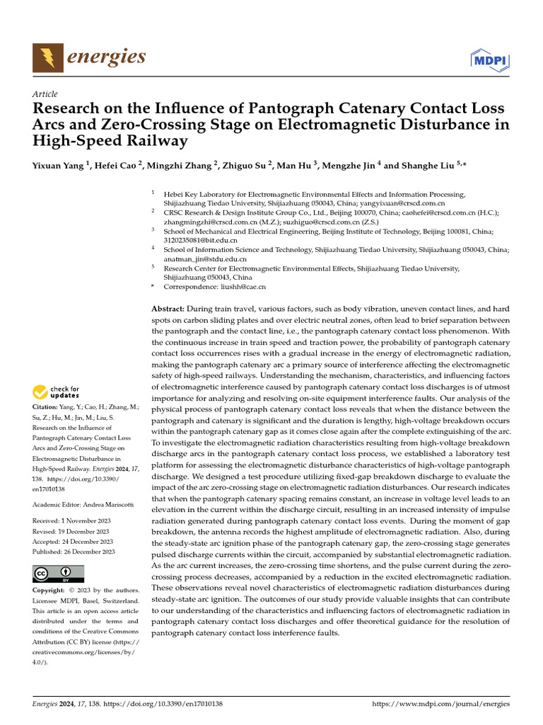 Research On The Influence of Pantograph Catenary C | PDF | Electric Arc | High Voltage