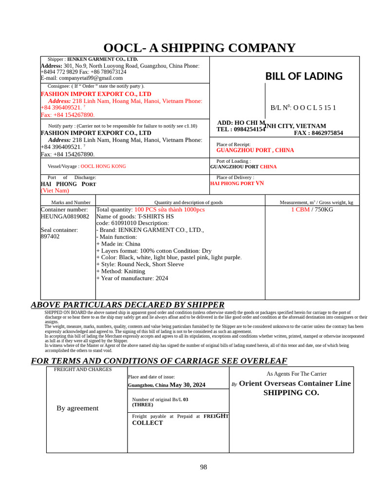 BL Vs Invoice - Đã Biên So N | PDF | Bill Of Lading | Cargo