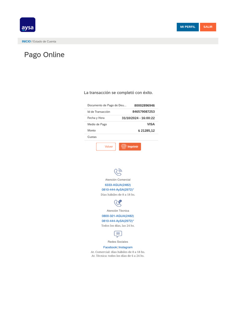 AySA Oficina Virtual Pago Deuda | PDF