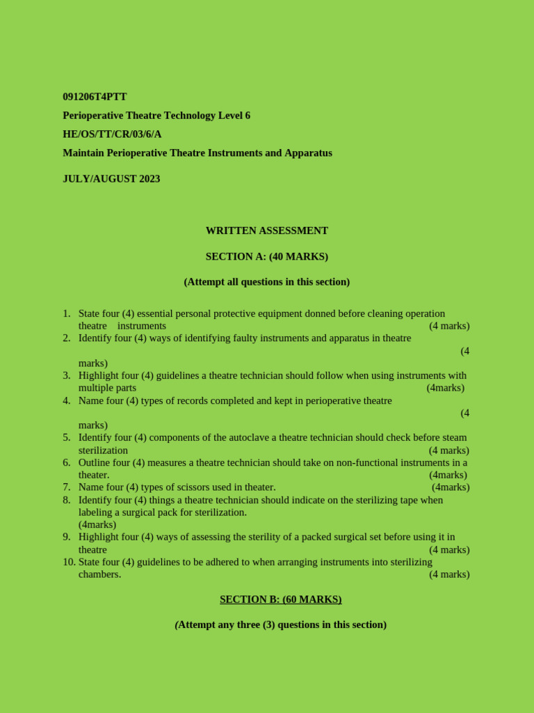 Maintenance of Theatre Instruments | PDF | Sterilization (Microbiology)