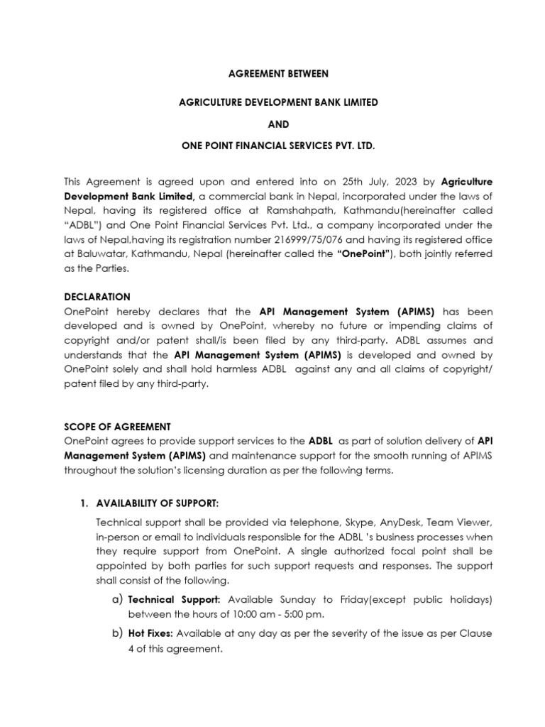ADBL - APIMS - Agreement Final Draft | PDF | Indemnity | Civil Law ...