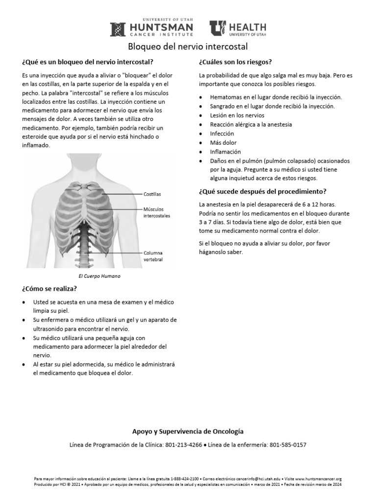 Bloqueo Intercostal: Alivio del Dolor | PDF | Inyección (medicina) | Dolor