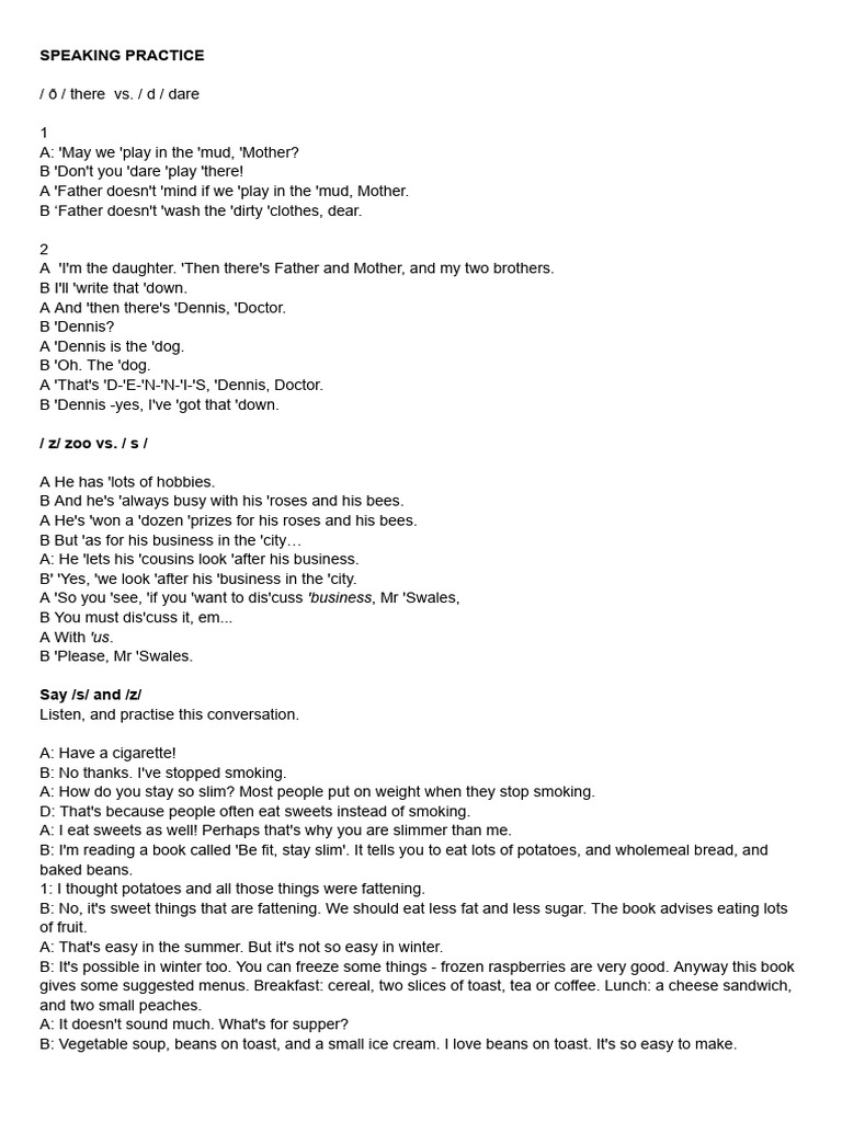 Consonant Speaking Exercises | PDF | Foods | Cuisine