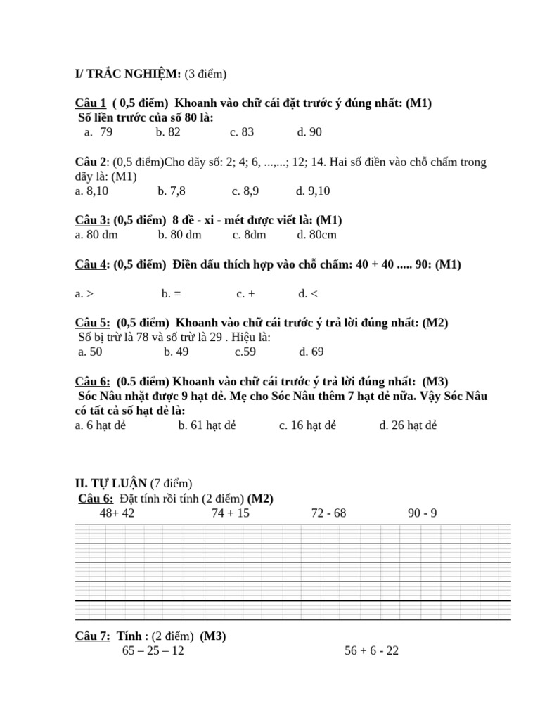 Đề Kt (Toán+Tv) Cuối Hki Lop 2 | PDF