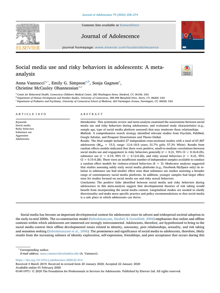 Social Media and Adolescent Risk Behaviors | PDF | Adolescence | Social ...