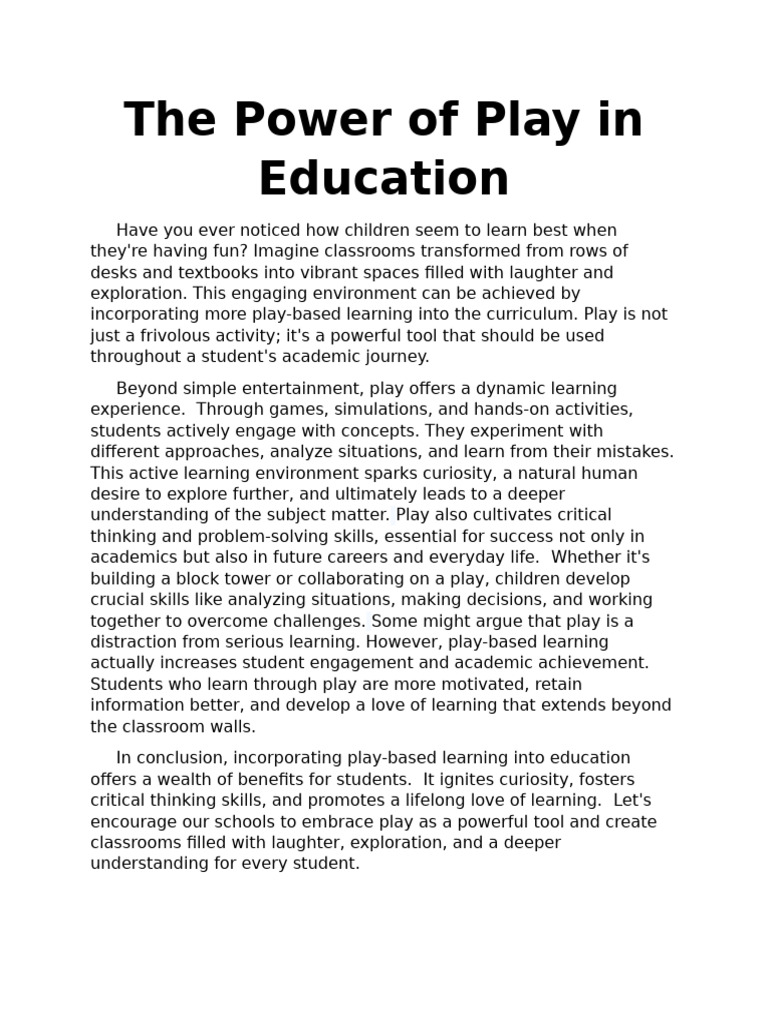 The Benefits of Play in Education | PDF