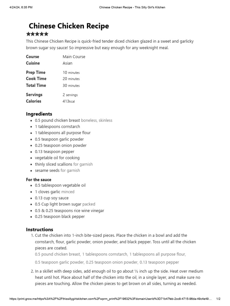 Quick Chinese Chicken Stir Fry Recipe | PDF | Fat | Nutrition Facts Label