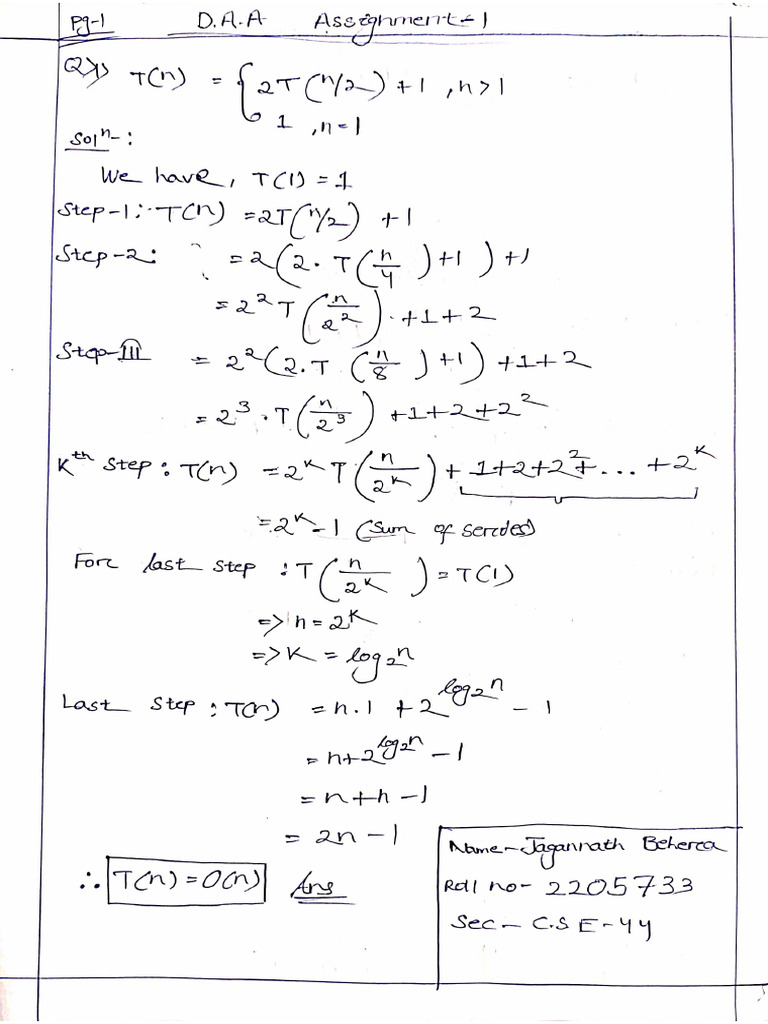 2205733_Jagannath Behera-DAA Assignment 1 | PDF