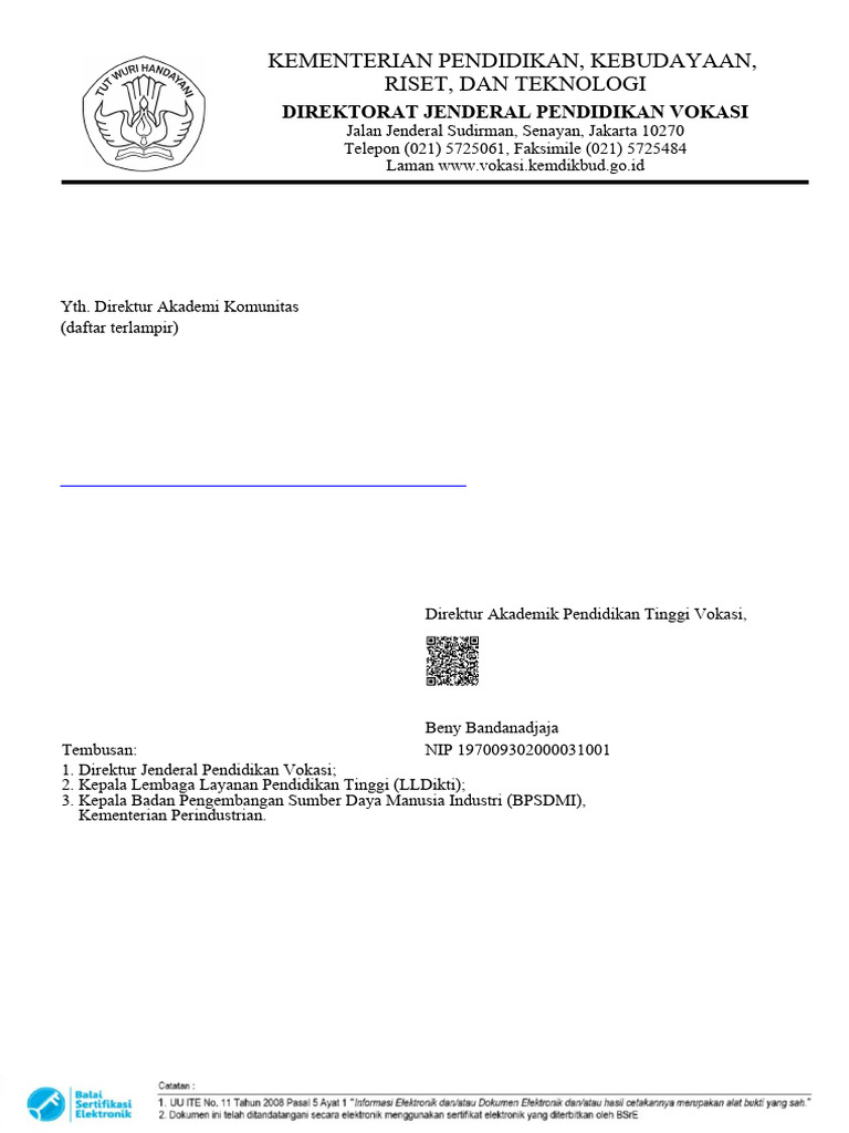Surat Permintaan Data AK Dirjen Vokasi | PDF