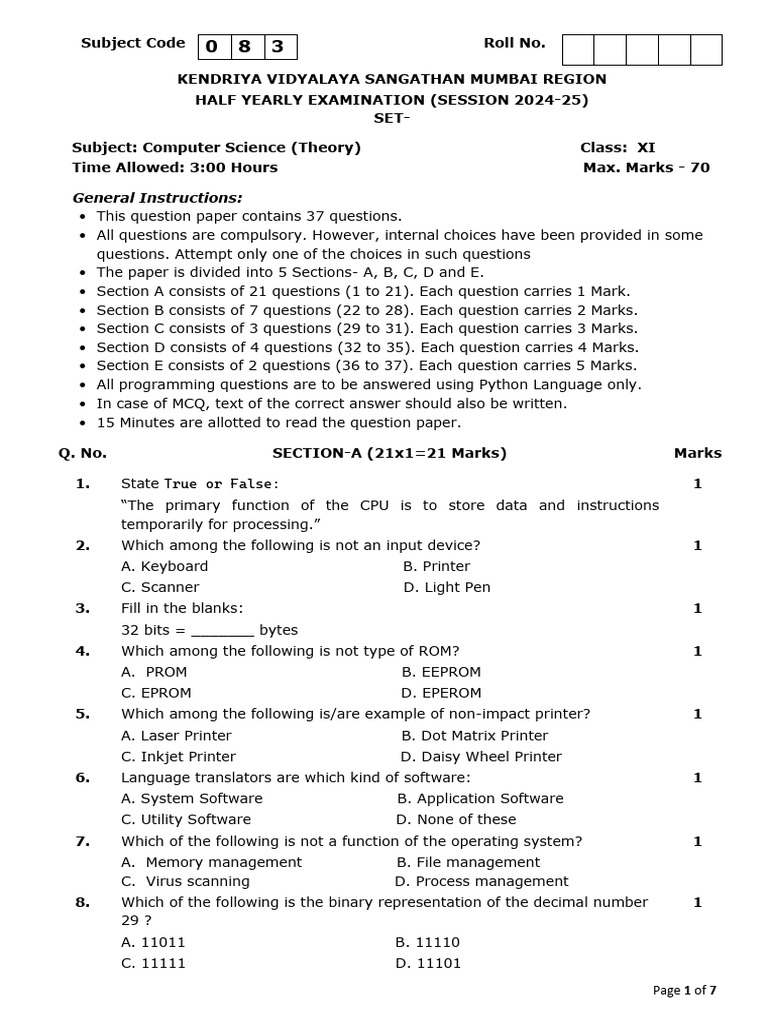 QP_HY_XI_CS_2024-25-1 | PDF | Logic Gate | String (Computer Science)