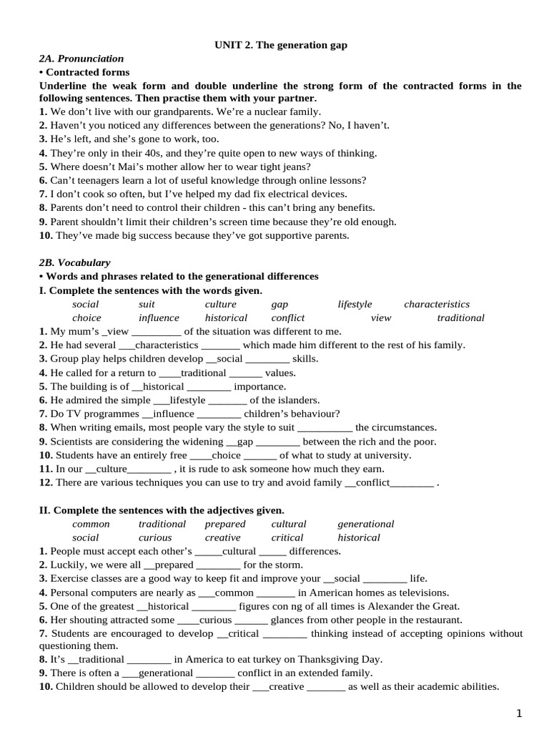 4. UNIT 2. The generation gap | PDF | Adolescence | Grandparent