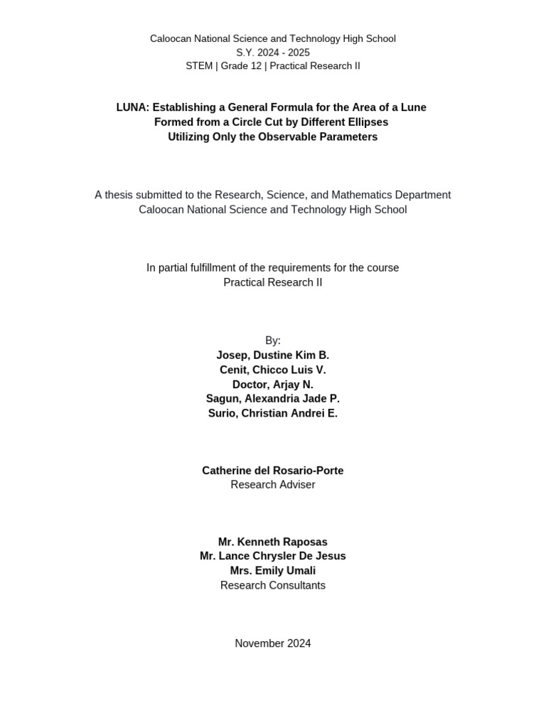 Lune Area Formula Using Ellipses | PDF | Circle | Area