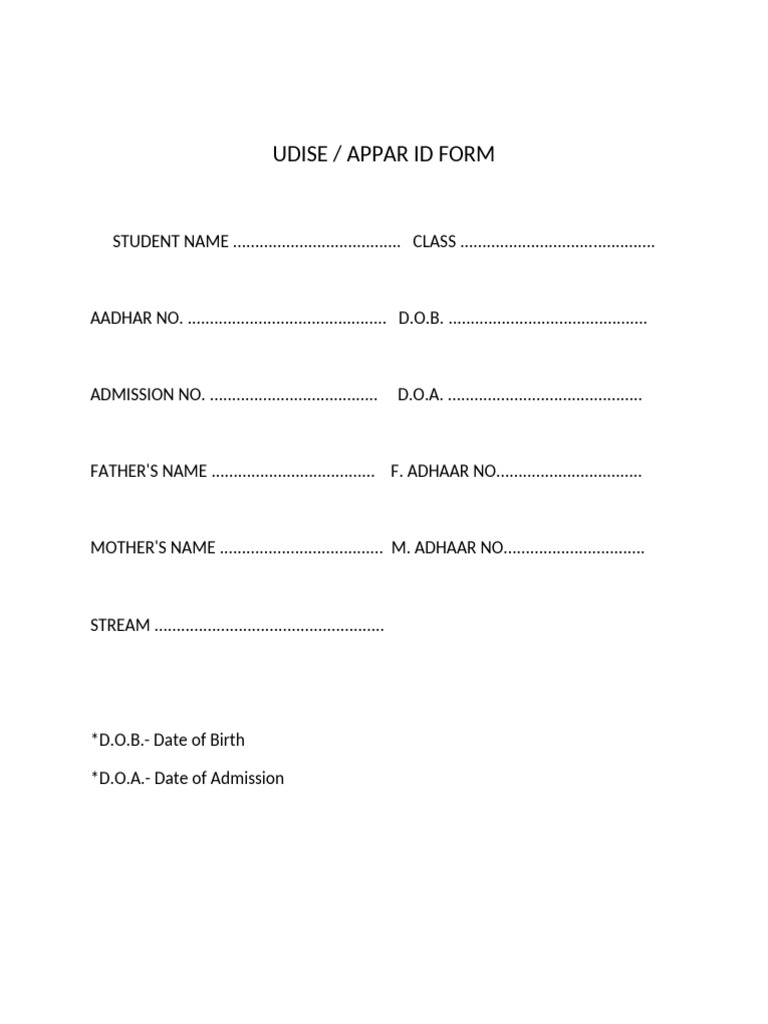 Udise - Appar Id Form | PDF