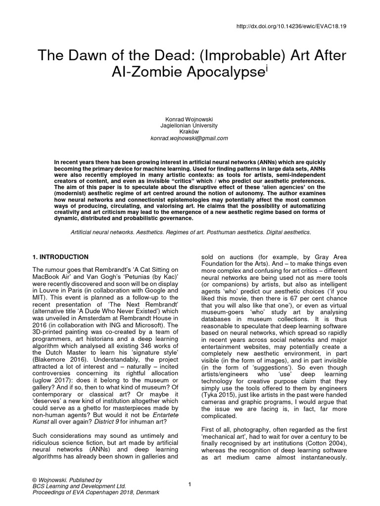 The Dawn of the Dead (Improbable) Art After AI Zombie Apocalypse | PDF | Aesthetics | Thought