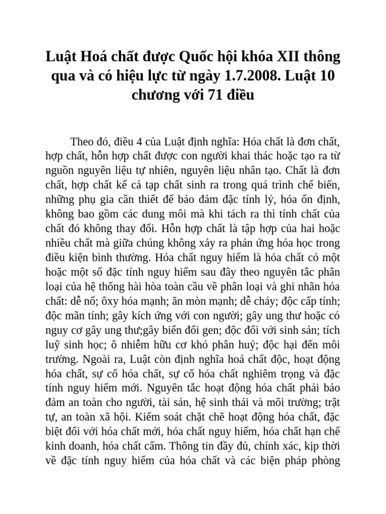 Luật buôn bán và sử dụng hóa chất | PDF