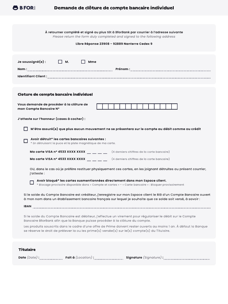 Demande de clôture de compte bancaire individuel | PDF