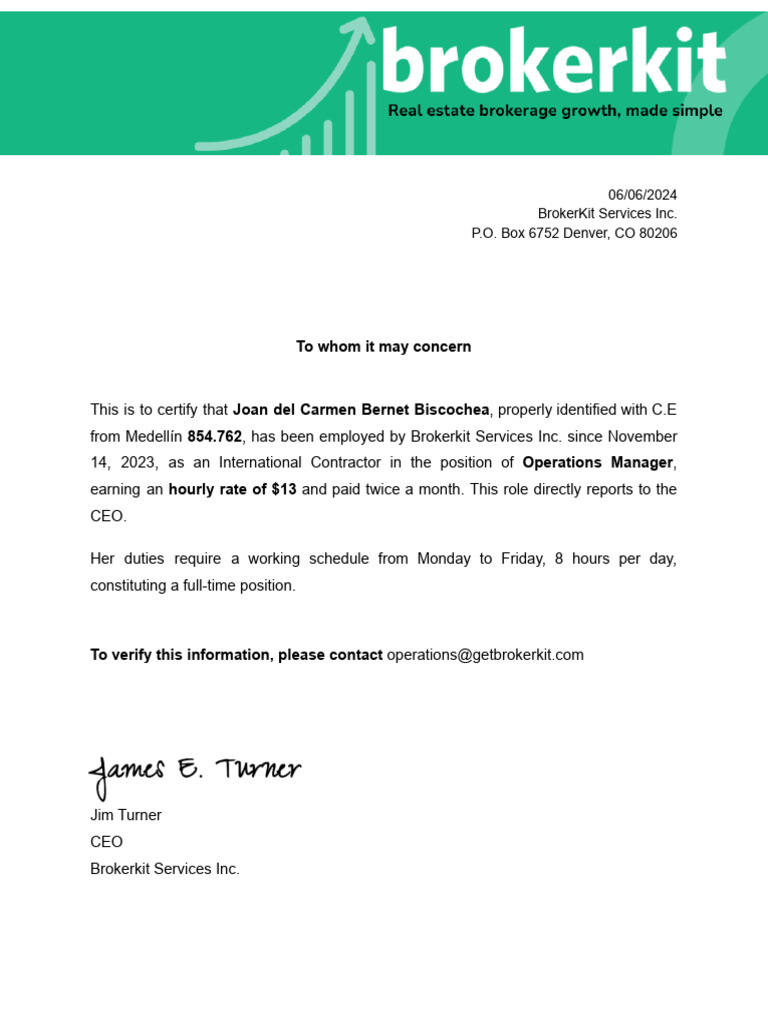 Work certificate Brokerkit | PDF