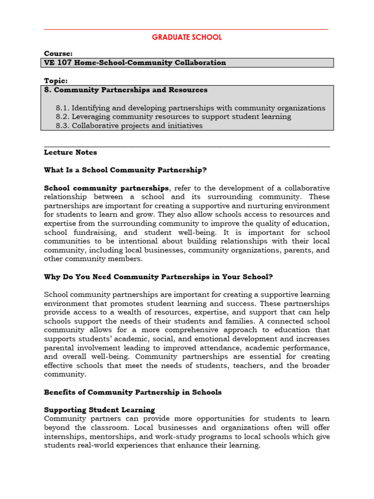 Community Partnerships And Resources Pdf Learning Libraries