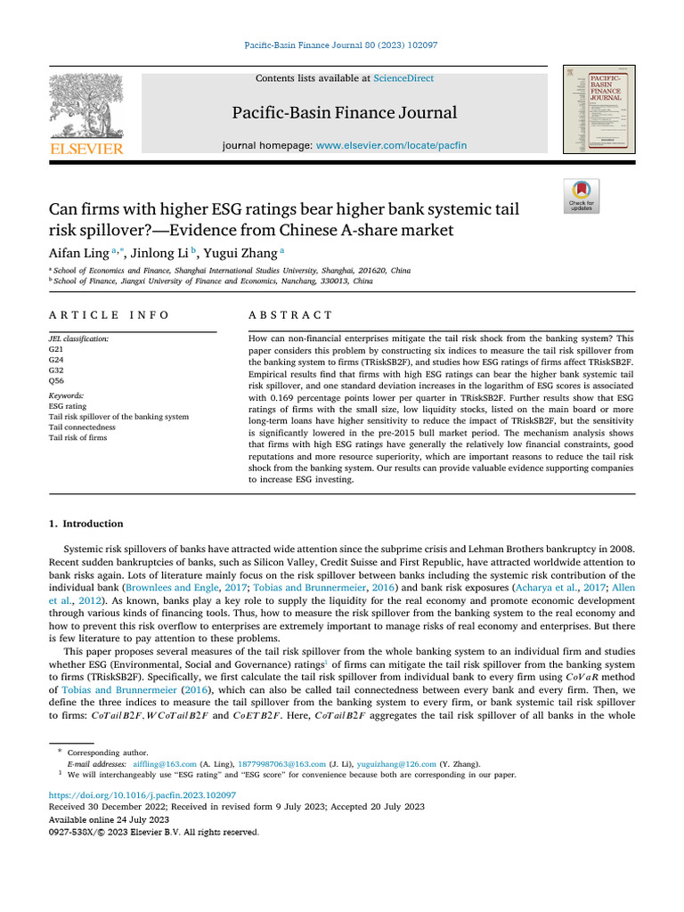 ESG Ratings and Bank Risk Spillover Analysis | PDF | Linear Regression ...