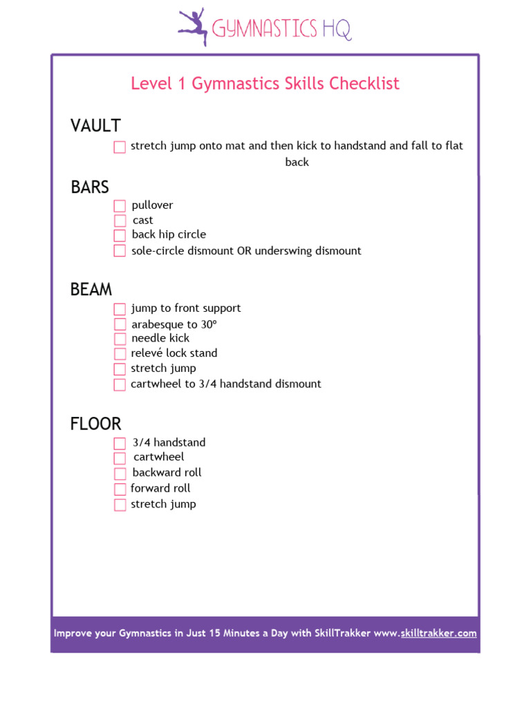 Level 1 Gymnastics Skills Checklist | PDF