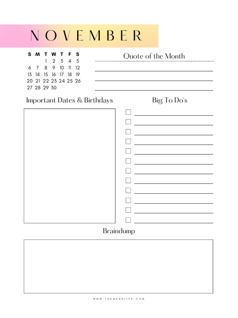 November Goals and Important Dates | PDF