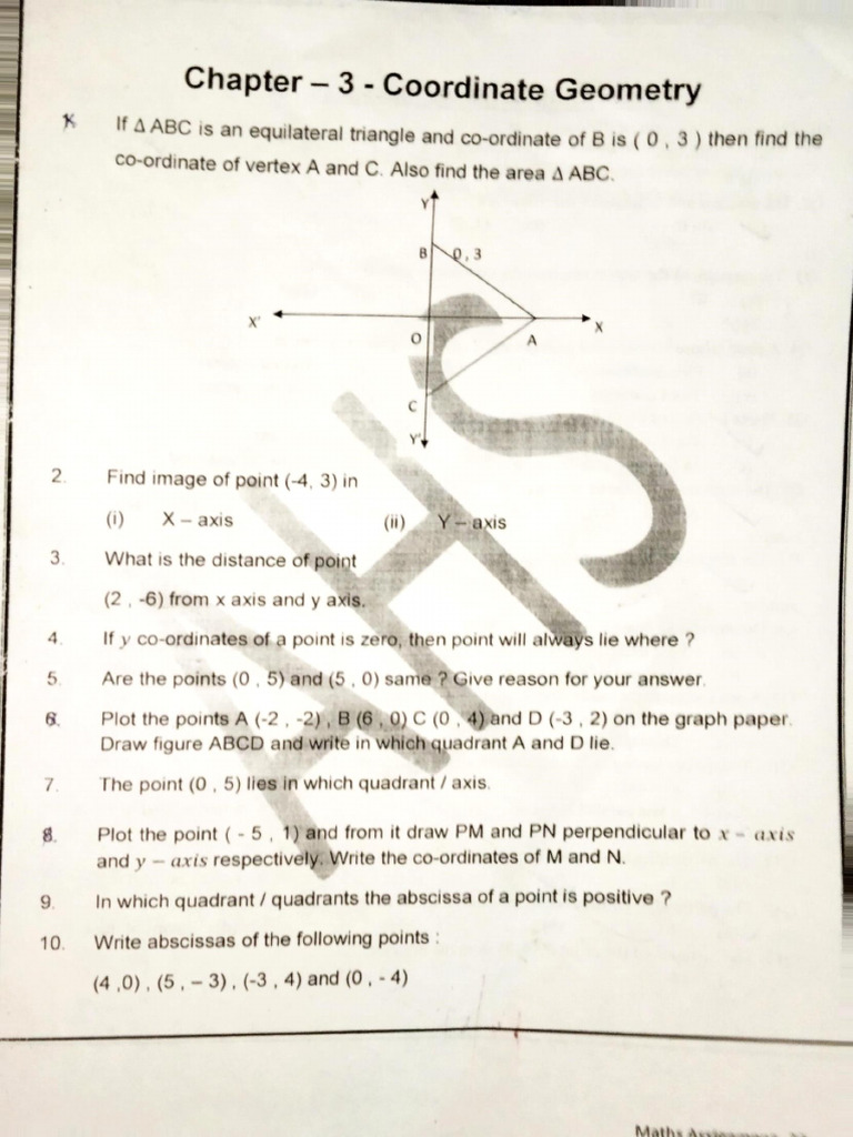 Assignment Ch 3 Coordinate Geometry Pdf Important Maths Pdf Cartesian Coordinate System