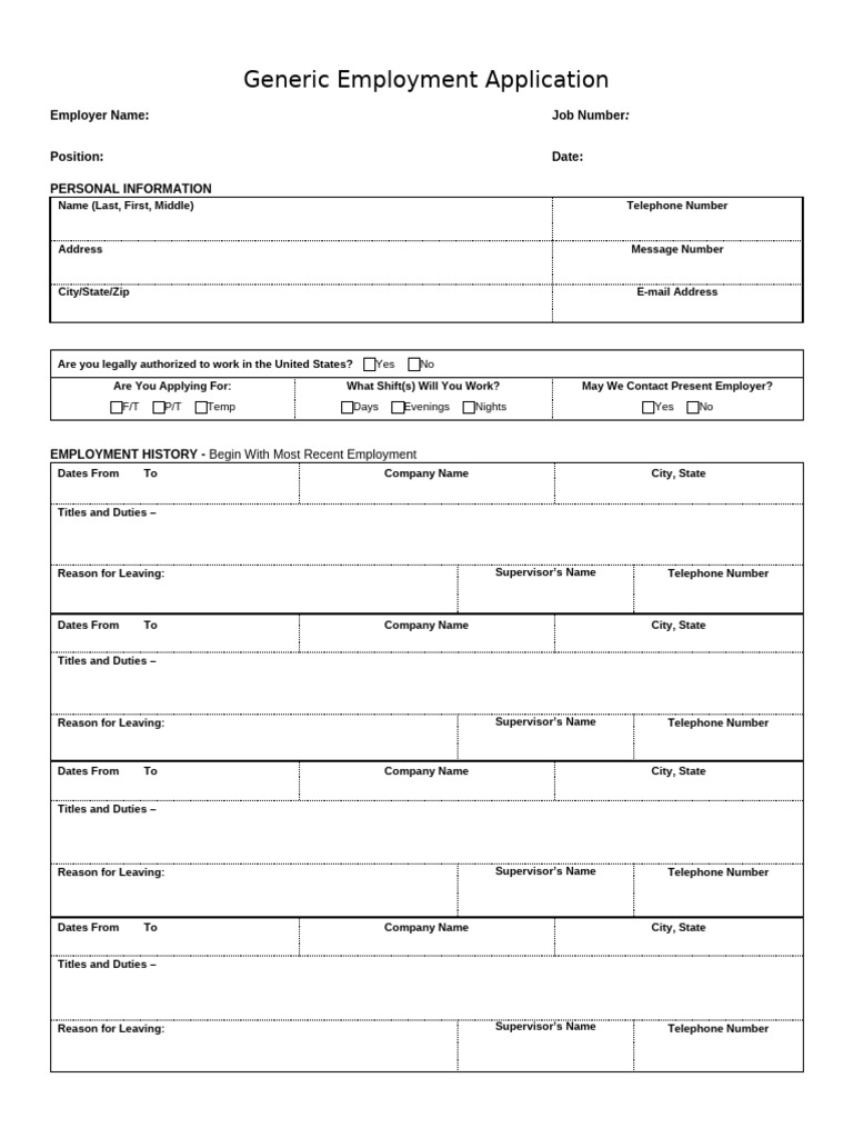 Generic Employment Application | PDF | General Educational Development