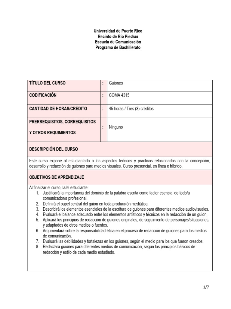 Guiones para Medios Visuales UPR | PDF | Moodle