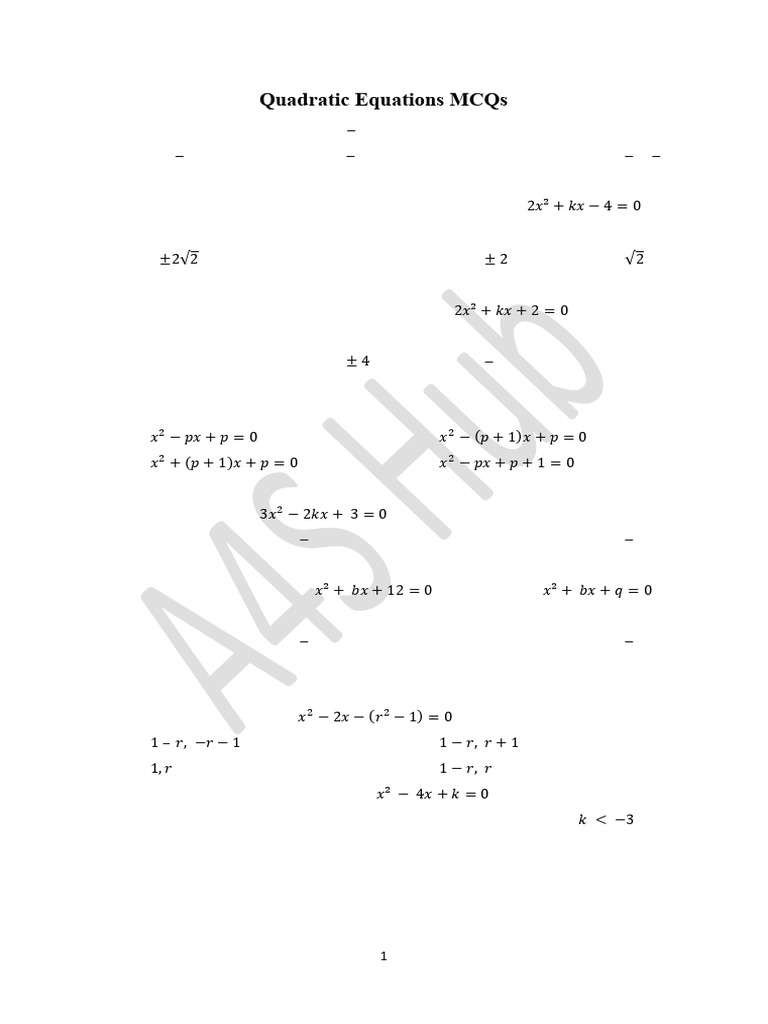 4.Quadratic Equation MCQs | PDF