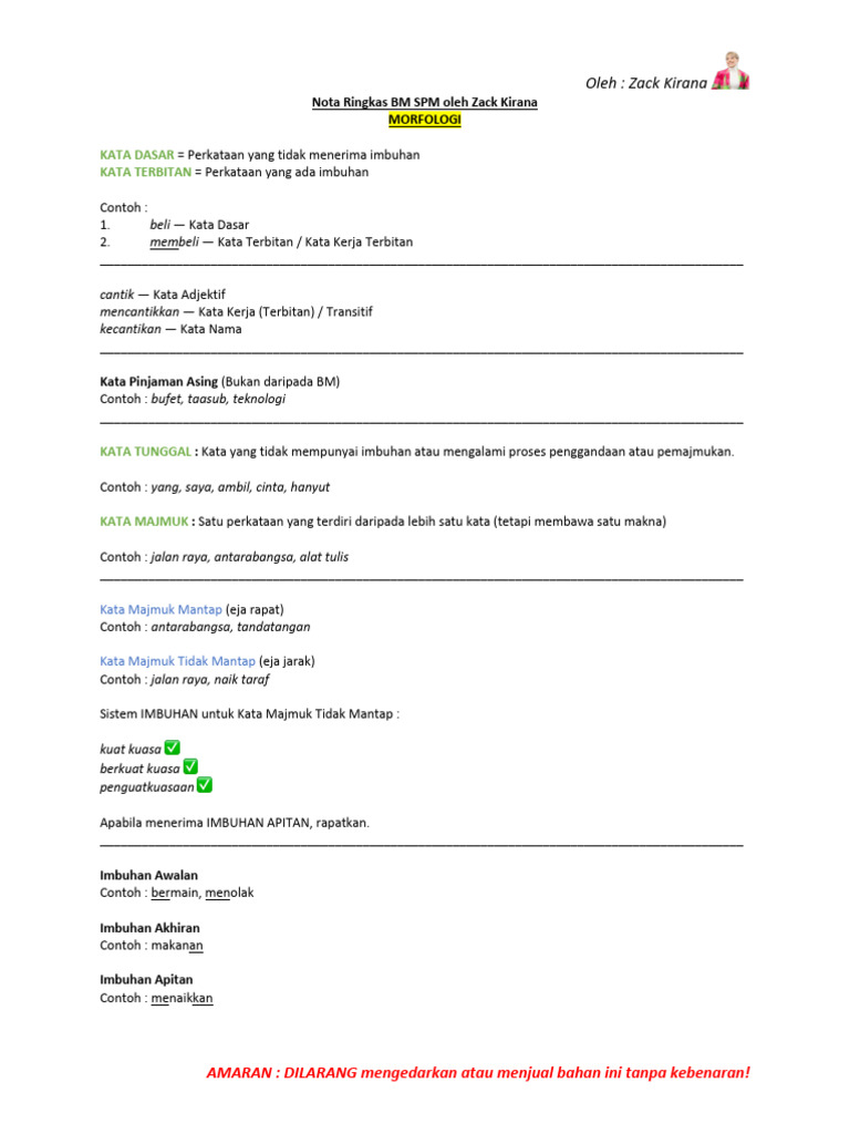 MORFOLOGI Nota Ringkas BM SPM Oleh Zack Kirana | PDF