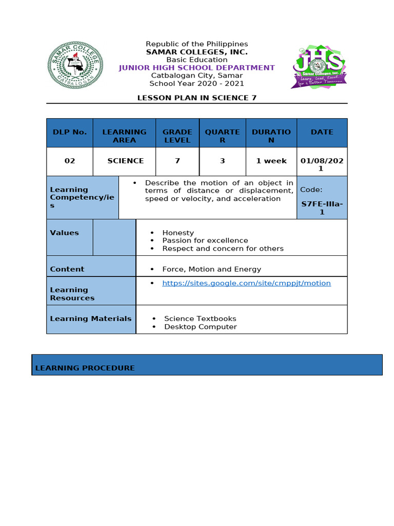 Science 7 Week 1-2 January 11-15, 2021 | PDF | Acceleration | Velocity