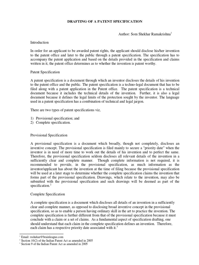 Drafting Of A Patent Specification Pdf Patent Claim Priority Right