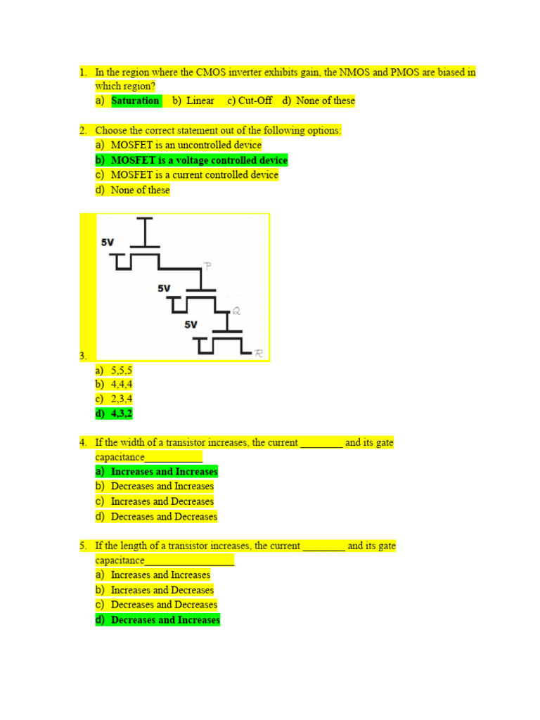 CMOS Inverter and MOSFET Concepts Quiz | PDF | Mosfet | Field Effect ...