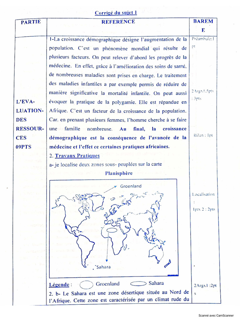 Corrigé Sujet 1 Géographie PA | PDF