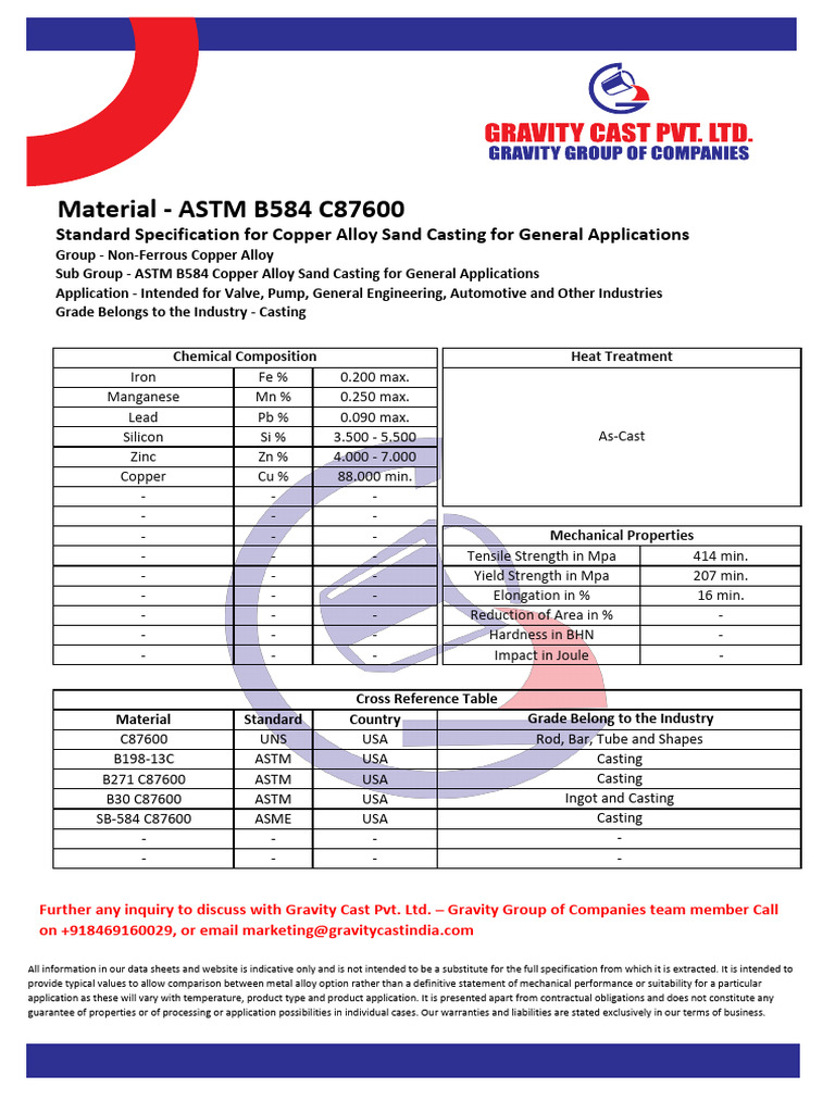Astm B584 C87600 | PDF | Alloy | Manganese