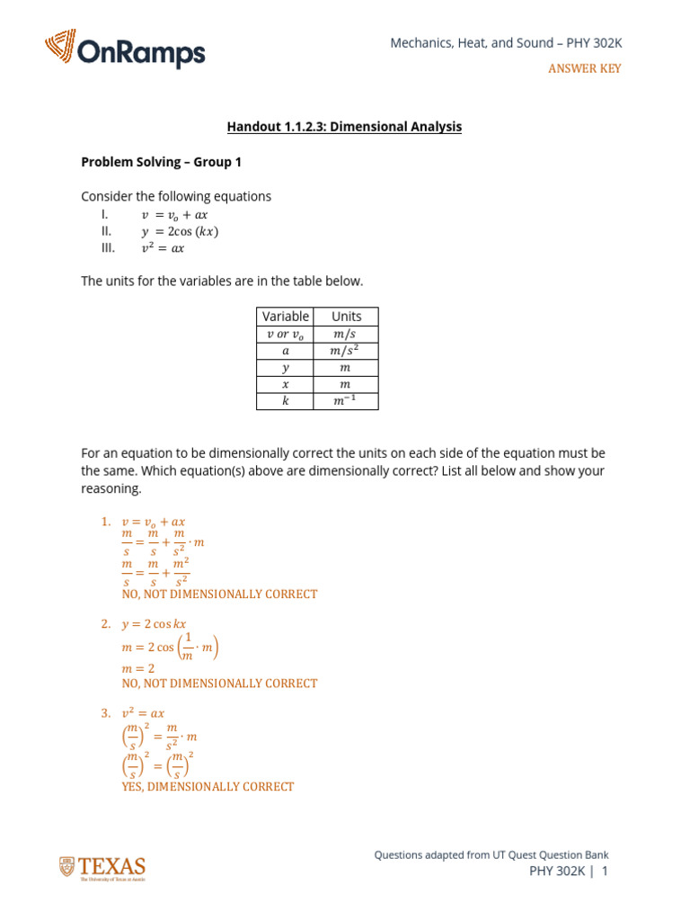1_1_2_3_KEY | PDF | Dynamics (Mechanics) | Physical Sciences