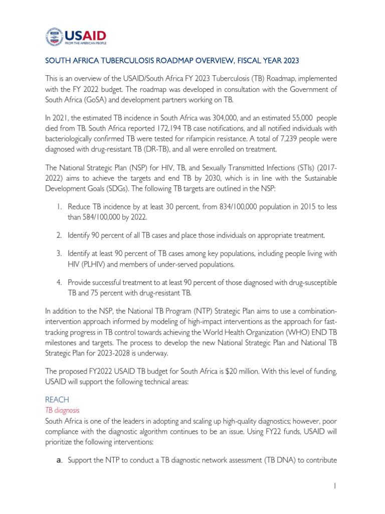 South Africa TB Roadmap FY 2023 Overview | PDF | Tuberculosis | Sexually Transmitted Diseases ...
