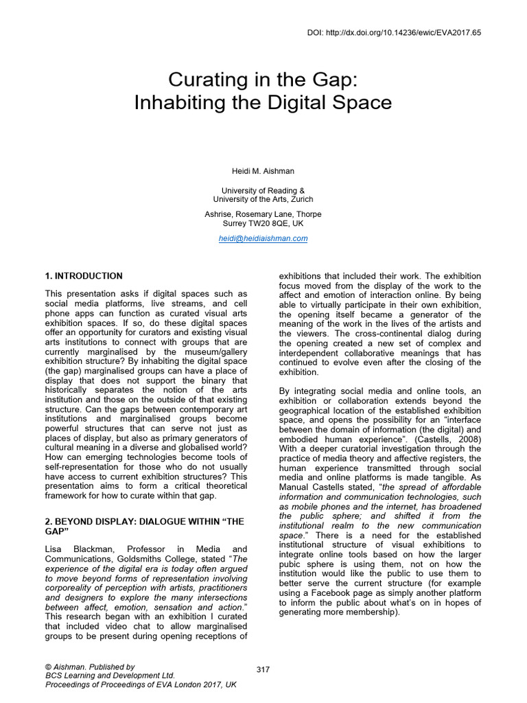 Curating in the Gap Inhabiting the Digital Space | PDF | Human Communication